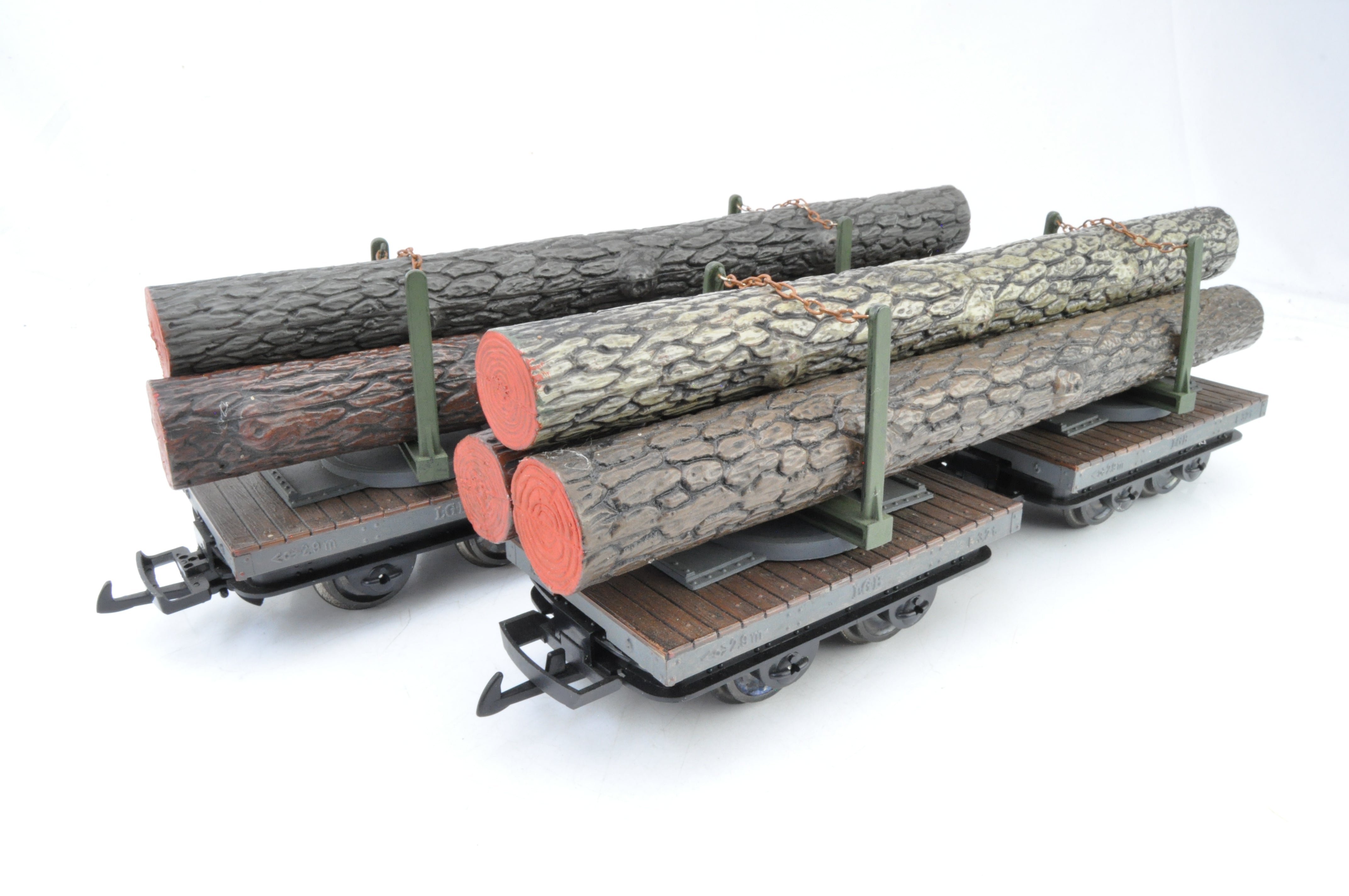 LGB G Gauge Set of 4 4050 Flat Cars w/ Log Loads - Custom Painted