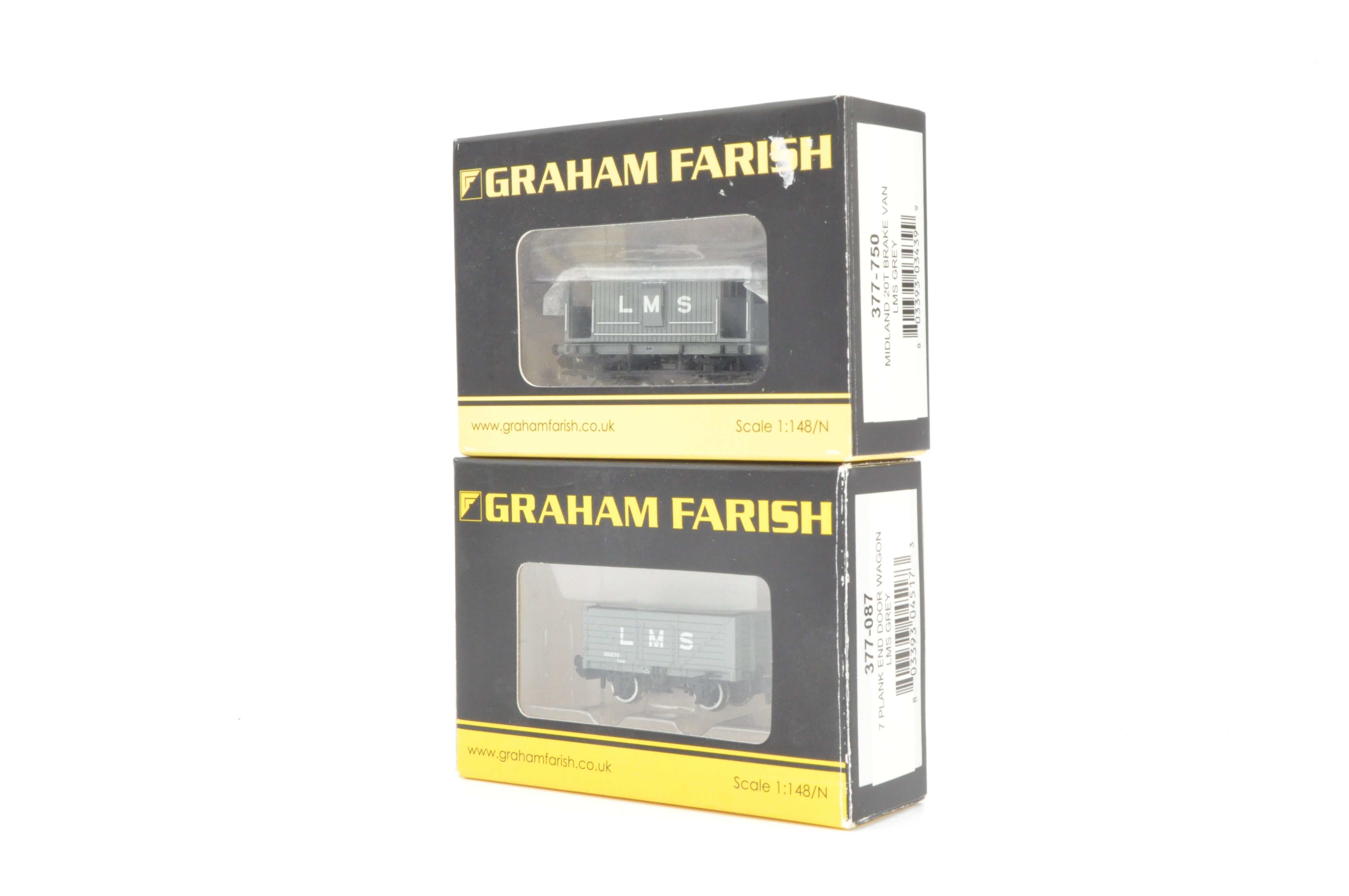 Graham Farish N Gauge LMS Grey 7-Plank Wagon and Midland 20T Brake Van