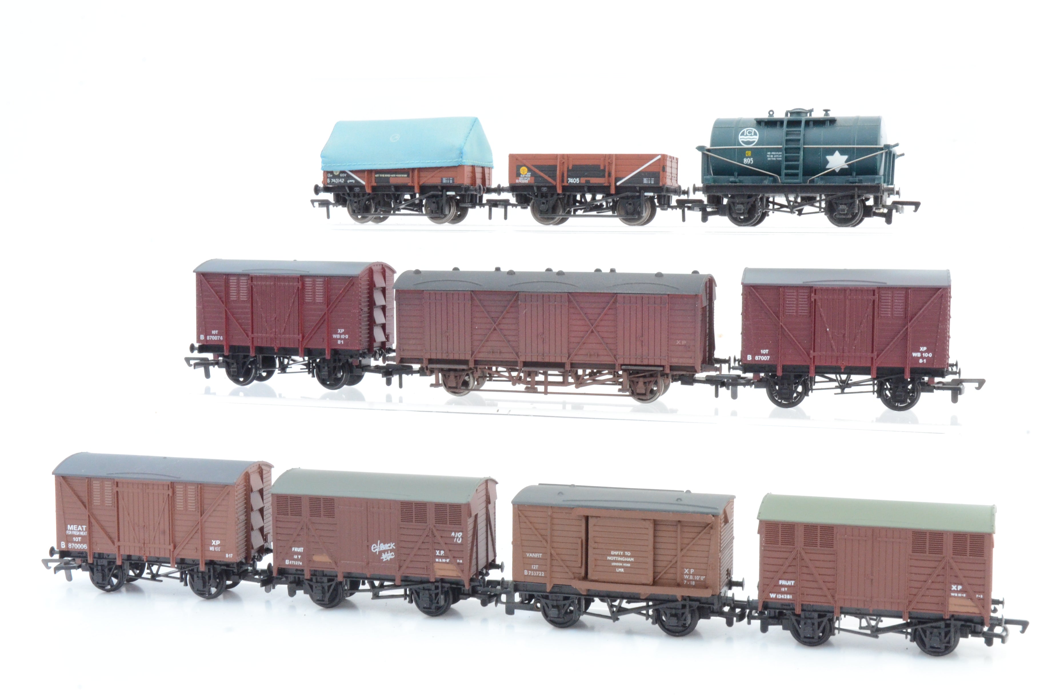 Bachmann/Dapol OO Gauge Rake of 10 BR Vans, Open Wagons & PO Tank Wago