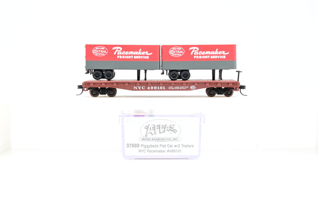 Atlas N Gauge 37503 Piggyback Flat Car w/2 Trailers NYC Pacemaker #499