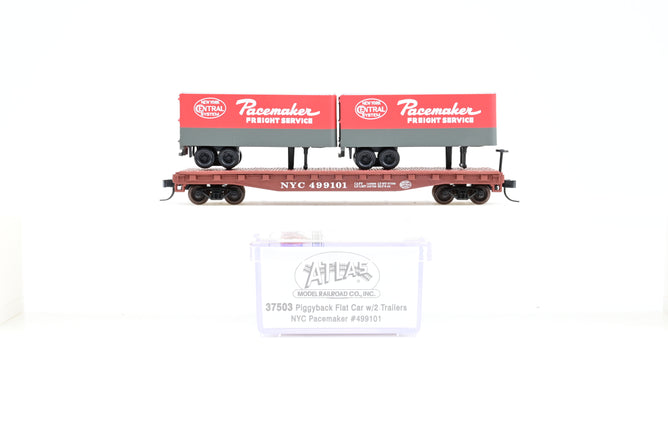 Atlas N Gauge 37503 Piggyback Flat Car w/2 Trailers NYC Pacemaker #499