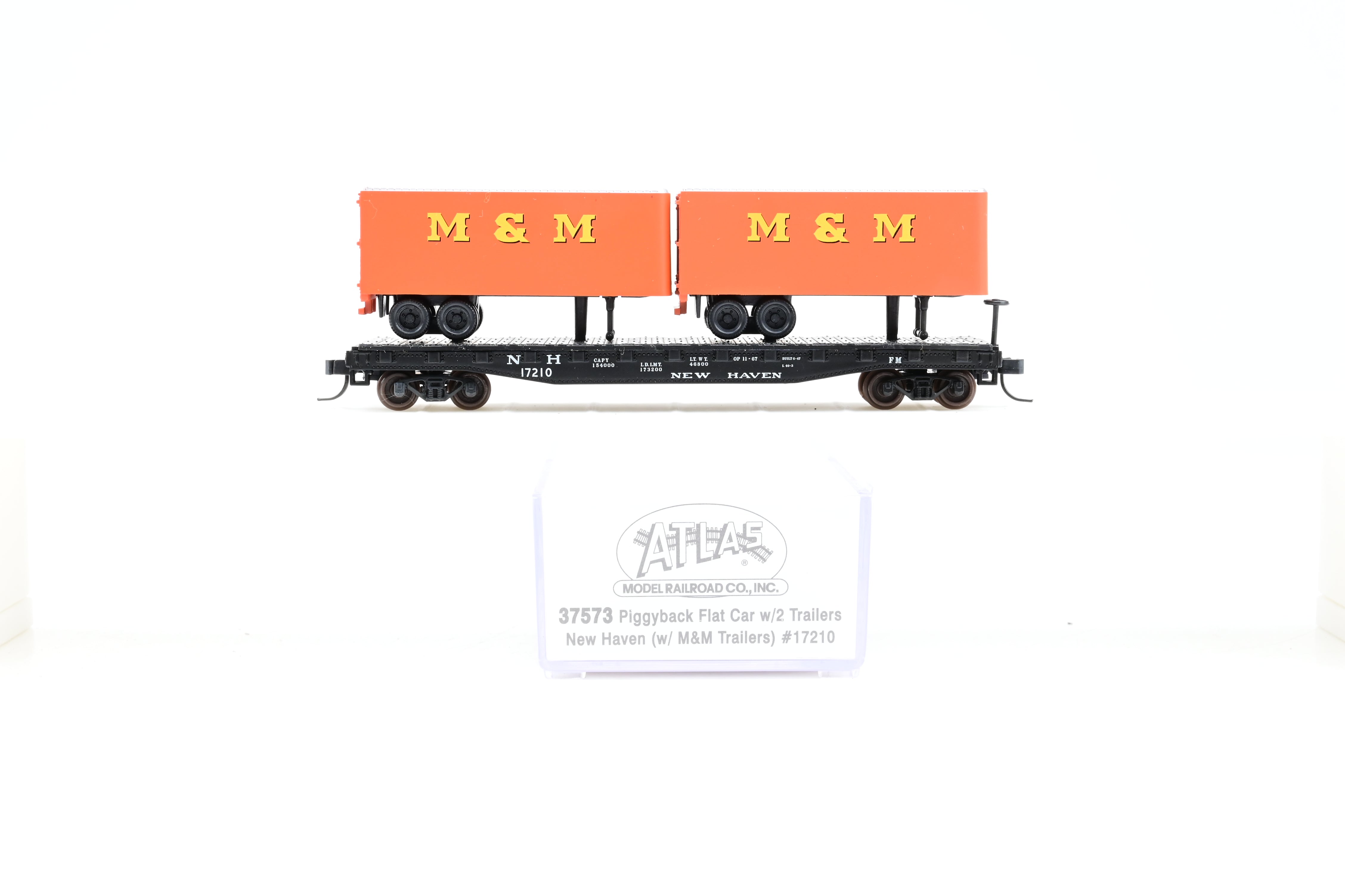 Atlas N Gauge 37573 Piggyback Flat Car w/2 Trailers New Haven 9w/ M&M