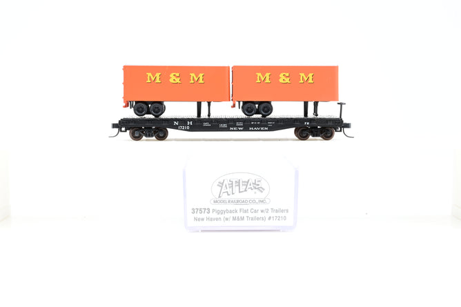 Atlas N Gauge 37573 Piggyback Flat Car w/2 Trailers New Haven 9w/ M&M