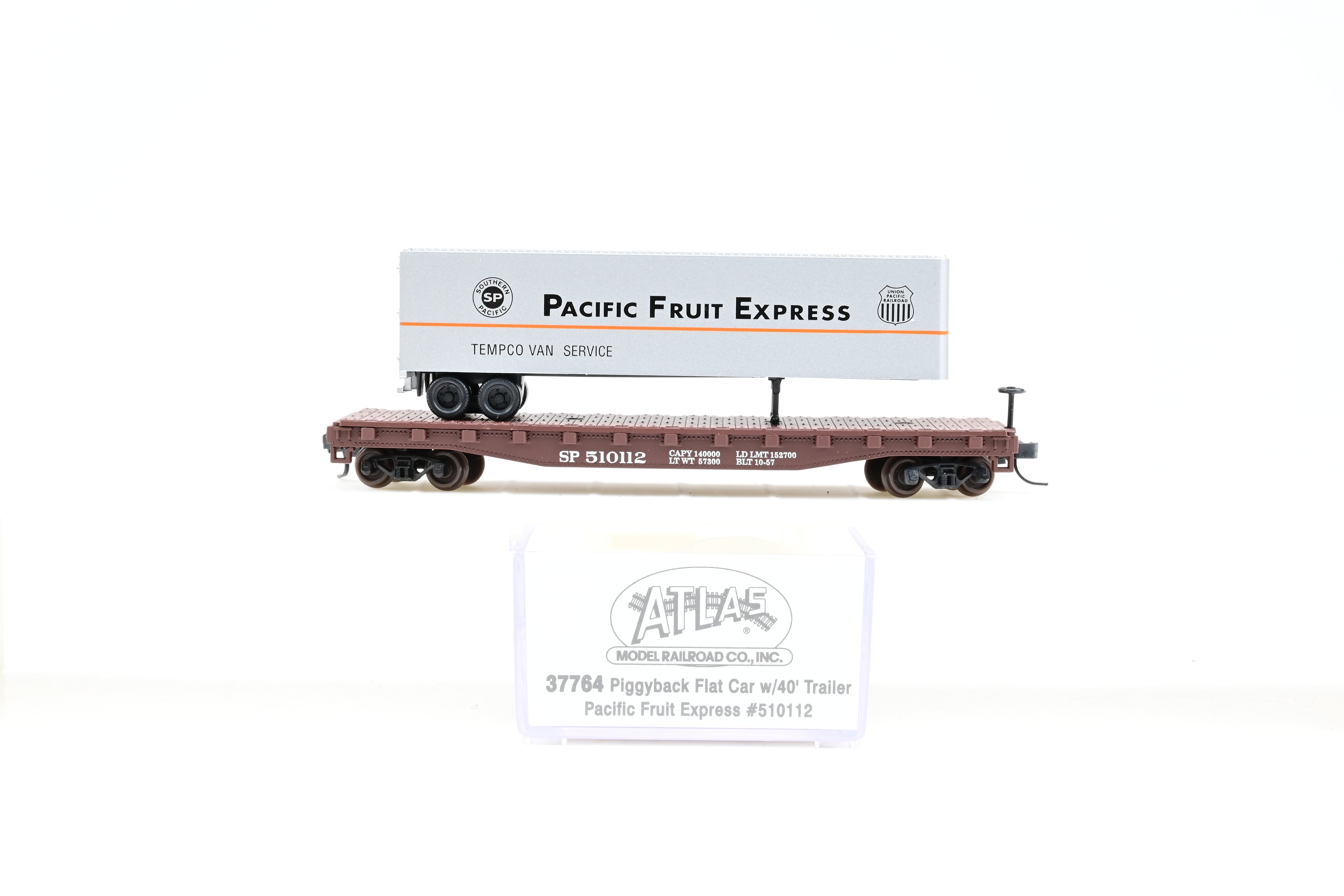 Atlas N Gauge 37764 Piggyback Flat Car w/40' Trailer Pacific Fruit Exp