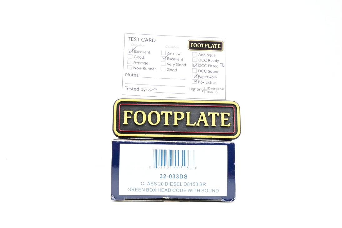 Bachmann OO Gauge 32-033DS BR Green Class 20 w/ Box Headcode No.D8158