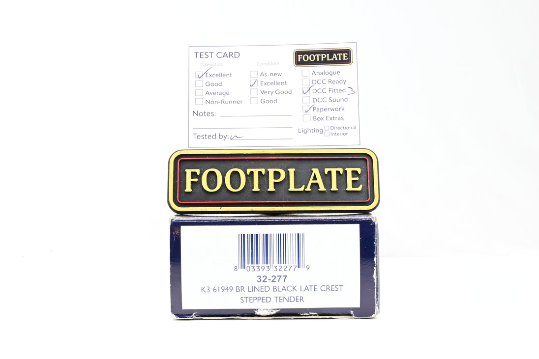 Bachmann OO Gauge 32-277 BR Black Late Crest Class K3 w/ Stepped Tende