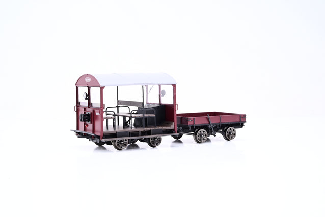 Ellis Clark 7mm O Gauge E1016 Wickham Trolley & Trailer BR Maroon No.B