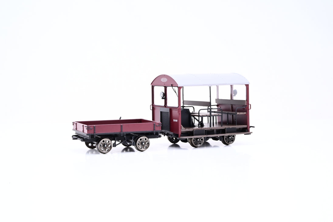 Ellis Clark 7mm O Gauge E1016 Wickham Trolley & Trailer BR Maroon No.B