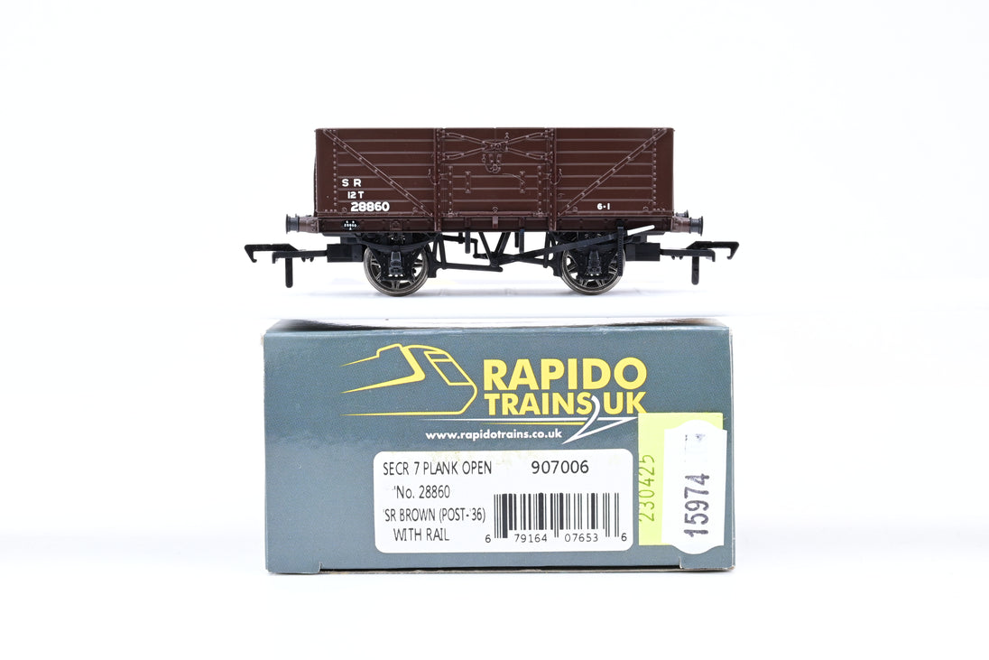 Rapido Trains OO Gauge 907006 SR Brown SECR 7-Plank Open Wagon w/ Rail